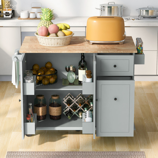 Rubberwood Kitchen Cart, Drop Leaf, Internal Storage Rack, and 2 ...