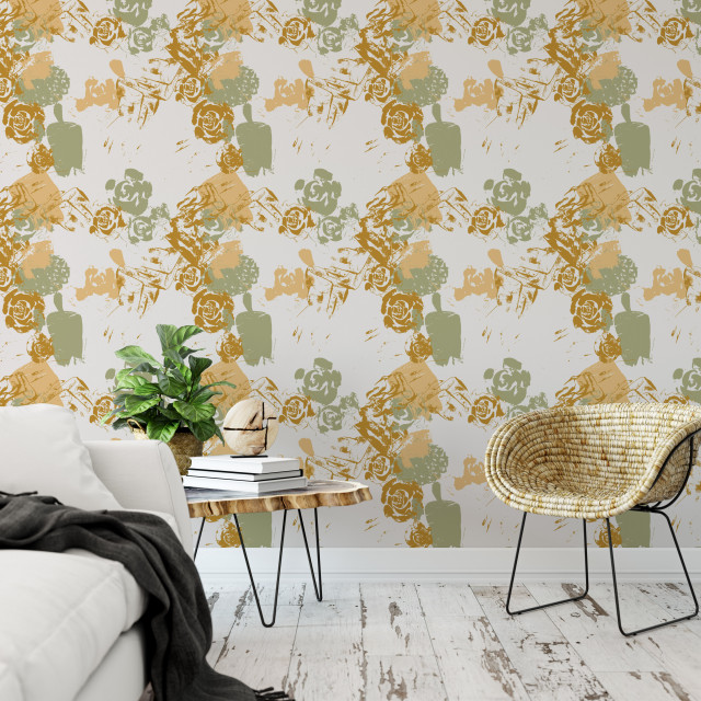 Abstract Roses Tan Wallpaper by Monor Designs, Sample 12"x8 ...