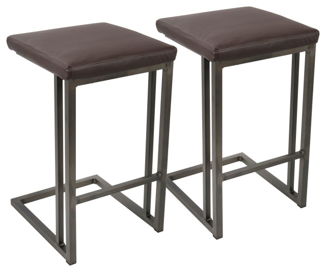 Roman Industrial Counter Stool, Antique/Espresso Faux Leather, Set of 2 ...