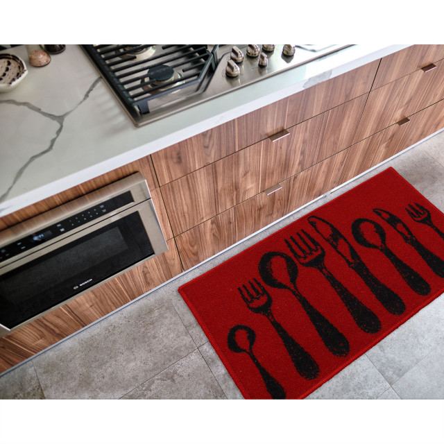 Wool-Effect Kitchen Mat With Chic Cutlery Print, 32x20 - Contemporary ...