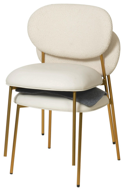 McKenzie Cream Boucle & Vegan Leather Stackable Dining Chair - Set of 2 ...