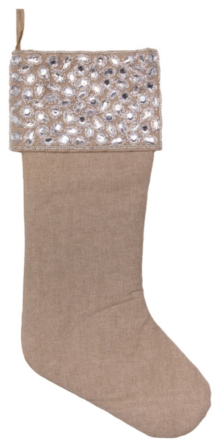 19" Burlap Silver Jewel Stocking - Contemporary - Christmas Stockings ...