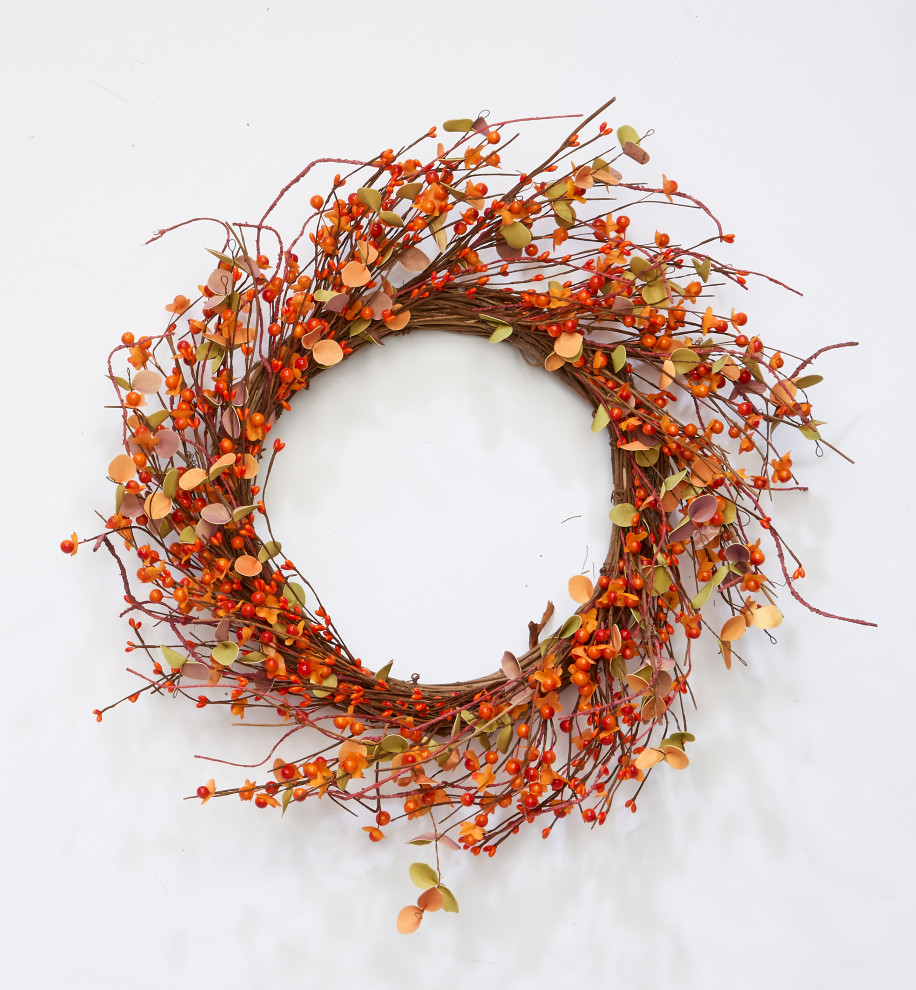22" Fall Bittersweet Berry Wreath - Modern - Wreaths And Garlands - by ...