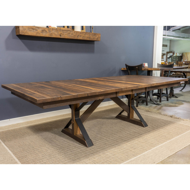 Norway Industrial Farmhouse Dining Table, 48"x66", 4 Middle Leaves ...