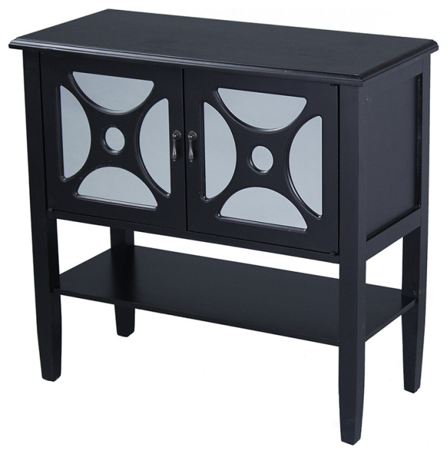 Modern Black Finish Half Moon Mirror Accent Cabinet - Transitional ...