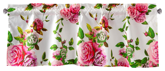 Romantic Roses Floral Pink Window Curtain Valance 18" x 52 ...