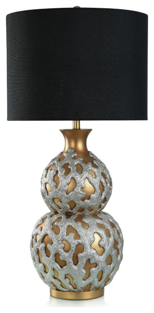 Reef Table Lamp Gold And Silver Finish On Resin Body Hardback Shade ...