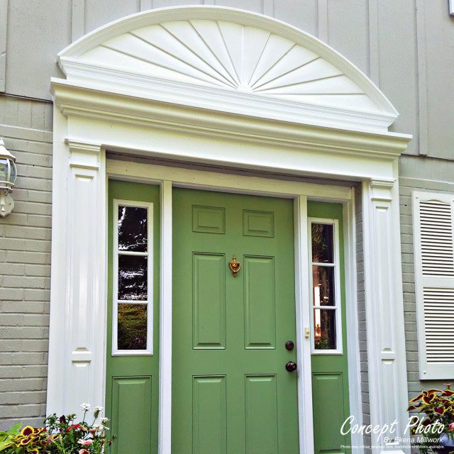 Peaked Cap Sunburst Architectural Grade PVC Pediment, 86"W x 22-1/2"H x ...