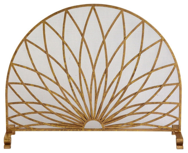 Single Panel Fireplace Screen in Italian Gold and Arch Design ...