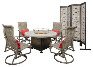 Bel Air 5-Piece Swivel Rocking Chairs With Round Fire Table - Tropical ...