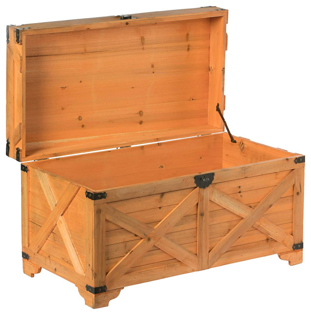 Large Farmhouse Wooden Storage Trunk Chest with Barn Design - Rustic ...
