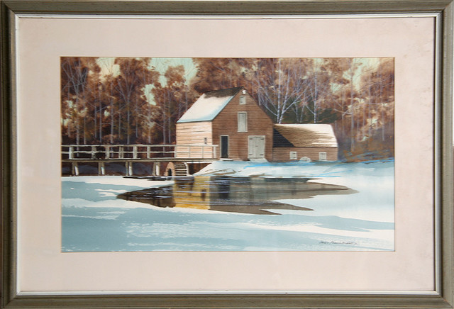 James Feriola, Mill In Winter, Watercolor Painting - Paintings - by ...