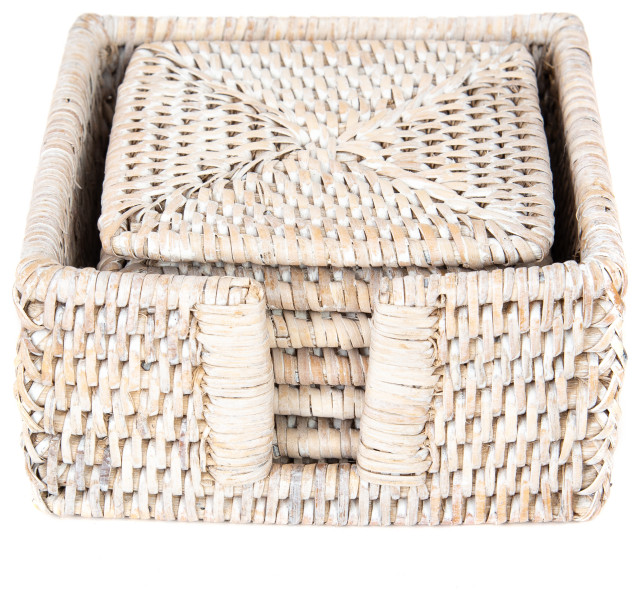 Artifacts Rattan 7 Piece Square Coaster Set - Tropical - Coasters - by ...