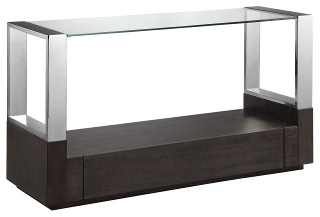 Contemporary Console Table, Chrome Frame With Glass Top & Lower Storage ...