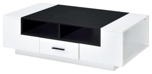 Modern Coffee Table, Multiple Open Compartments & Center Drawer, Black ...