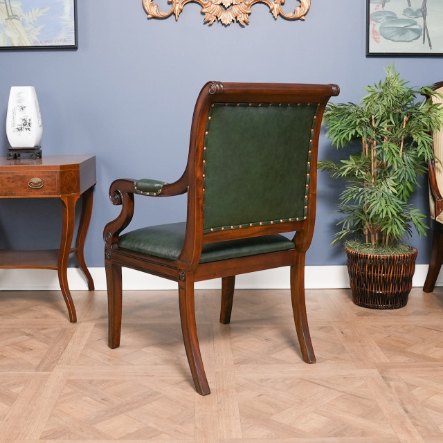 Regency Green Leather Arm Chair - Traditional - Armchairs And Accent ...