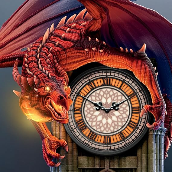 Sculptural Dragon Wall Clock with Gothic Cathedral Case Lights Up and ...