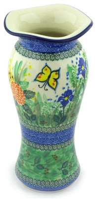 Polish Pottery 11" Stoneware Vase Hand-Decorated Design - Mediterranean ...