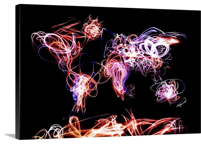 World Map Light Writing Wrapped Canvas Art Print, 48"x32 ...