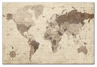 Distressed World Map Canvas Wall Art - Contemporary - Prints And ...
