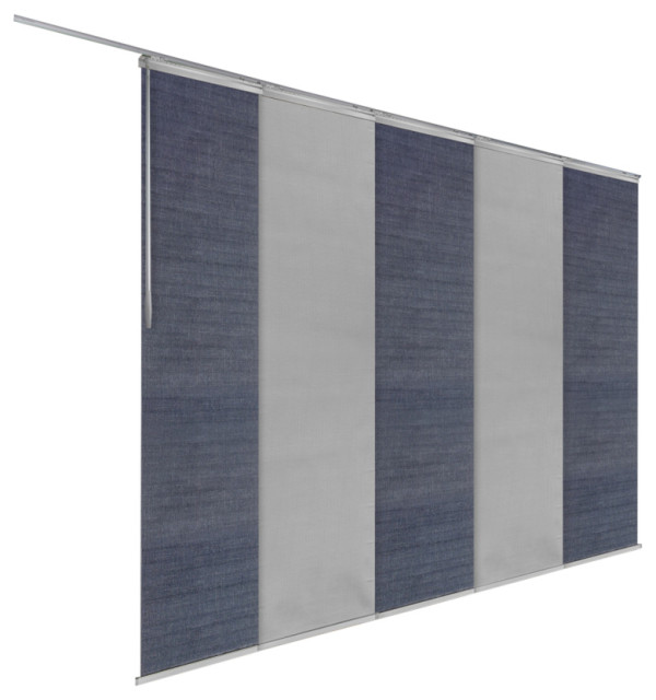 Azure-Dappled Iron 5-Panel Track Extendable Vertical Blinds 94"Hx58-110 ...