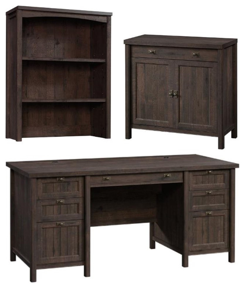 Home Square 3-Piece Set with Desk & Bookcase Hutch & Library Base ...