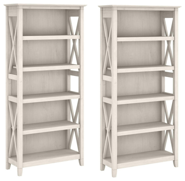 Set of 2 Tall 5-Shelf Bookcases for Home or Office Display - Farmhouse ...