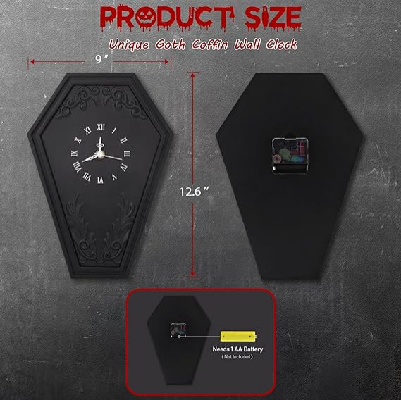 Coffin Wall Clock - Gothic Home Décor - Steampunk Wall Clock,Coffin Wall Plaque - Traditional ...