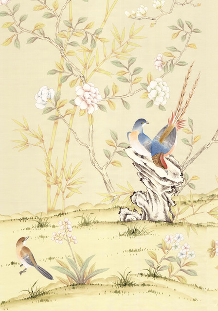 Chinoiserie Wall Mural Chai Wan Triptych, Large - Asian - Wallpaper - by MuralSources | Houzz