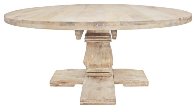 Benedict 9-Piece Dining Set, 70" Round Dining Table & 8 Ivory Linen Chairs - Farmhouse - Dining ...