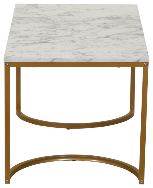 Half Moon Rectangular Coffee Table Black Oak Wood Grain and Gold Metal ...