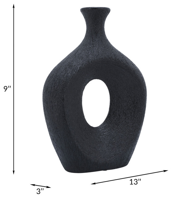 Cer, 13" Beaded Oval Vase Cut-out, Black - Transitional - Vases - by ...