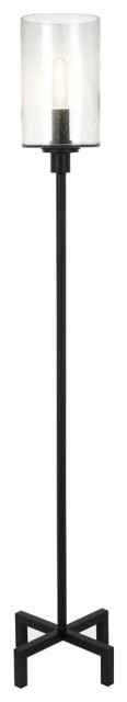 66" Black Torchiere Floor Lamp With Clear Seeded Glass Drum Shade ...