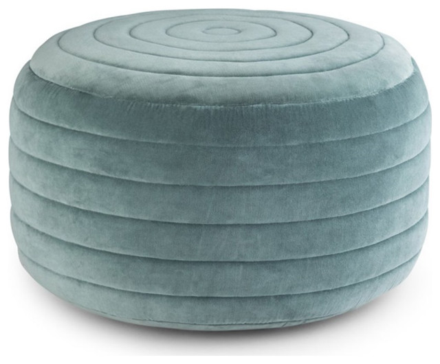 Simpli Home Vivienne Boho Round Pouf in Turquoise Velvet Fabric ...