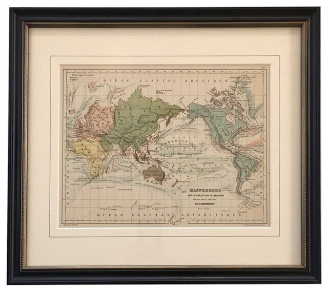 Original Vintage 1878 French Map of World Framed - Traditional - Prints ...