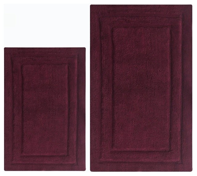 Soft and Skid Free Classic 2-Piece Bath Rug Set, Cotton, Burgundy ...