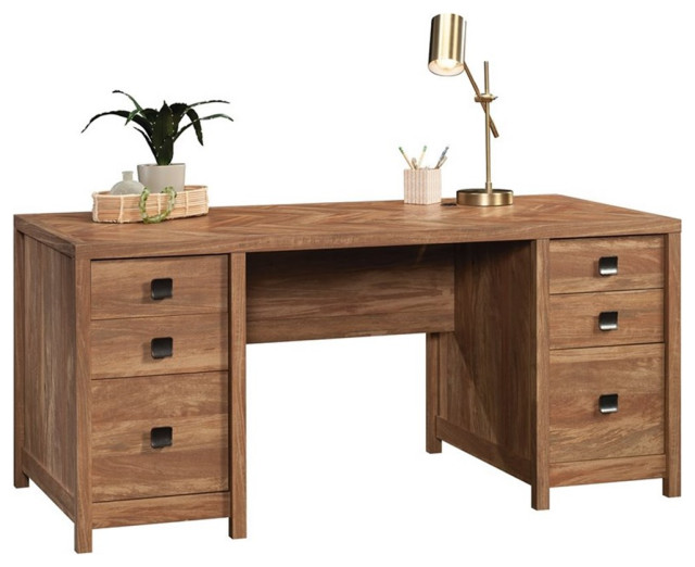 Sauder Cannery Bridge Engineered Wood Executive Desk in Sindoori Mango ...