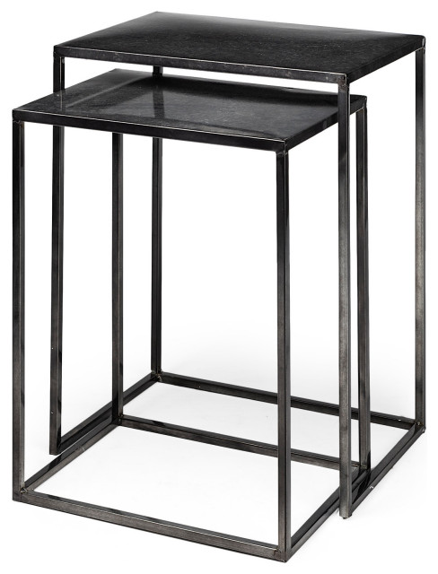Kasey Black Galvanized Metal Rectangular Nesting Accent Tables - Industrial - Coffee Table Sets ...