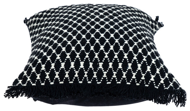 Jet Black and White Woven Lumbar Pillow - Contemporary - Decorative ...