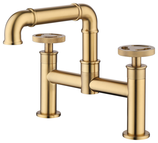 Deck Mounted Dual Handle Bridge Bathroom Faucet - Transitional ...