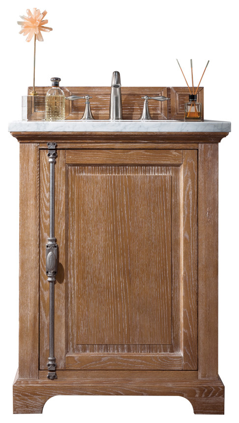Providence 26" Driftwood Vanity, Carrara Marble Top - Farmhouse ...