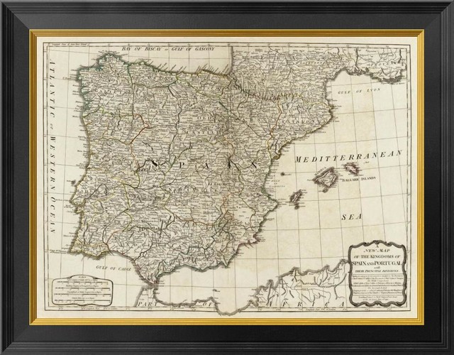 A New Map Of The Kingdoms Of Spain And Portugal, 1790, 20"x1.5"x16", 26 ...