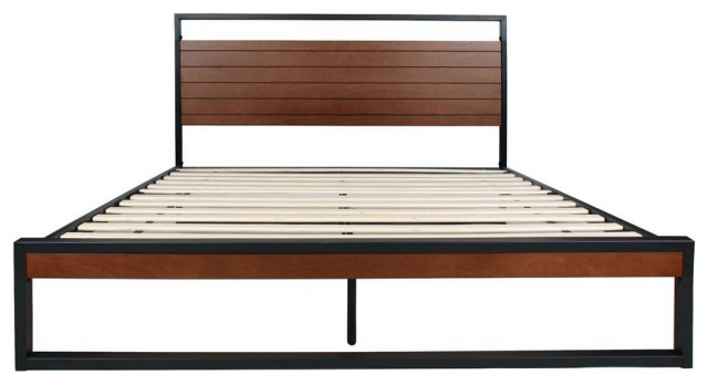 Better Home Products Maximo Metal and Wood Platform Bed Frame Full ...