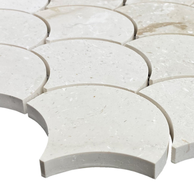 Shell Stone Limestone Laguna Design on 12" x 12" Mesh Mosaic Tile-10 sf ...