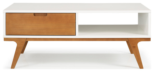 Mateo 1 Drawer Bridge Leg Solid Wood Coffee Table - Midcentury - Coffee ...