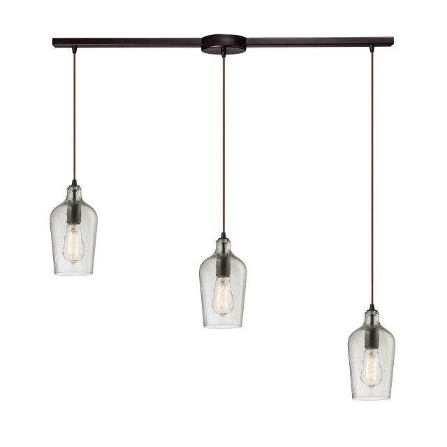 Hammered Glass 3-Light Linear Pendant Fixture - Industrial - Pendant ...