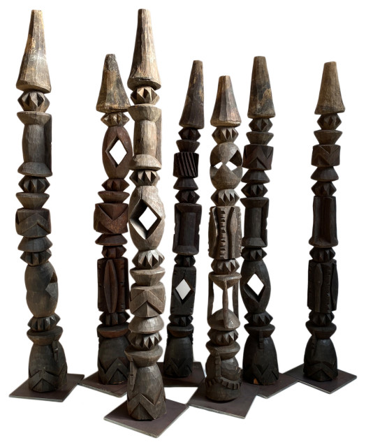 Consigned Carved Wood Tribal Post on Stand - Southwestern - Decorative ...