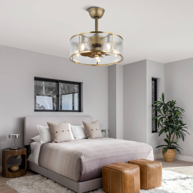 18" Bladeless Caged Ceiling Fan Tempered Glass Enclosed Ceiling Fan ...