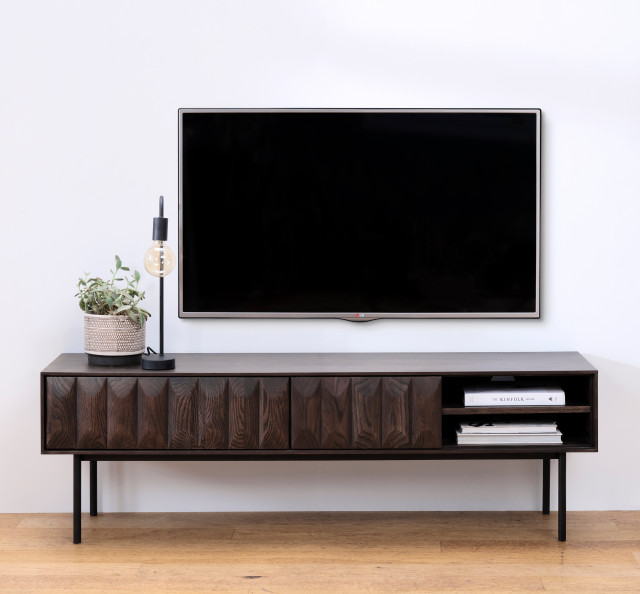 Modern 63" Wide 2-Drawer TV Lowboard, Black - Industrial ...