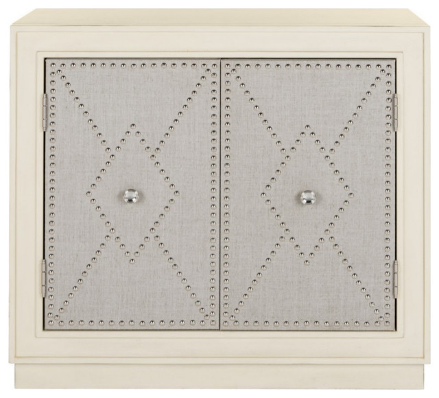 Rhen 2 Door Chest, Light Gray Linen/Nickel Mirror - Transitional ...